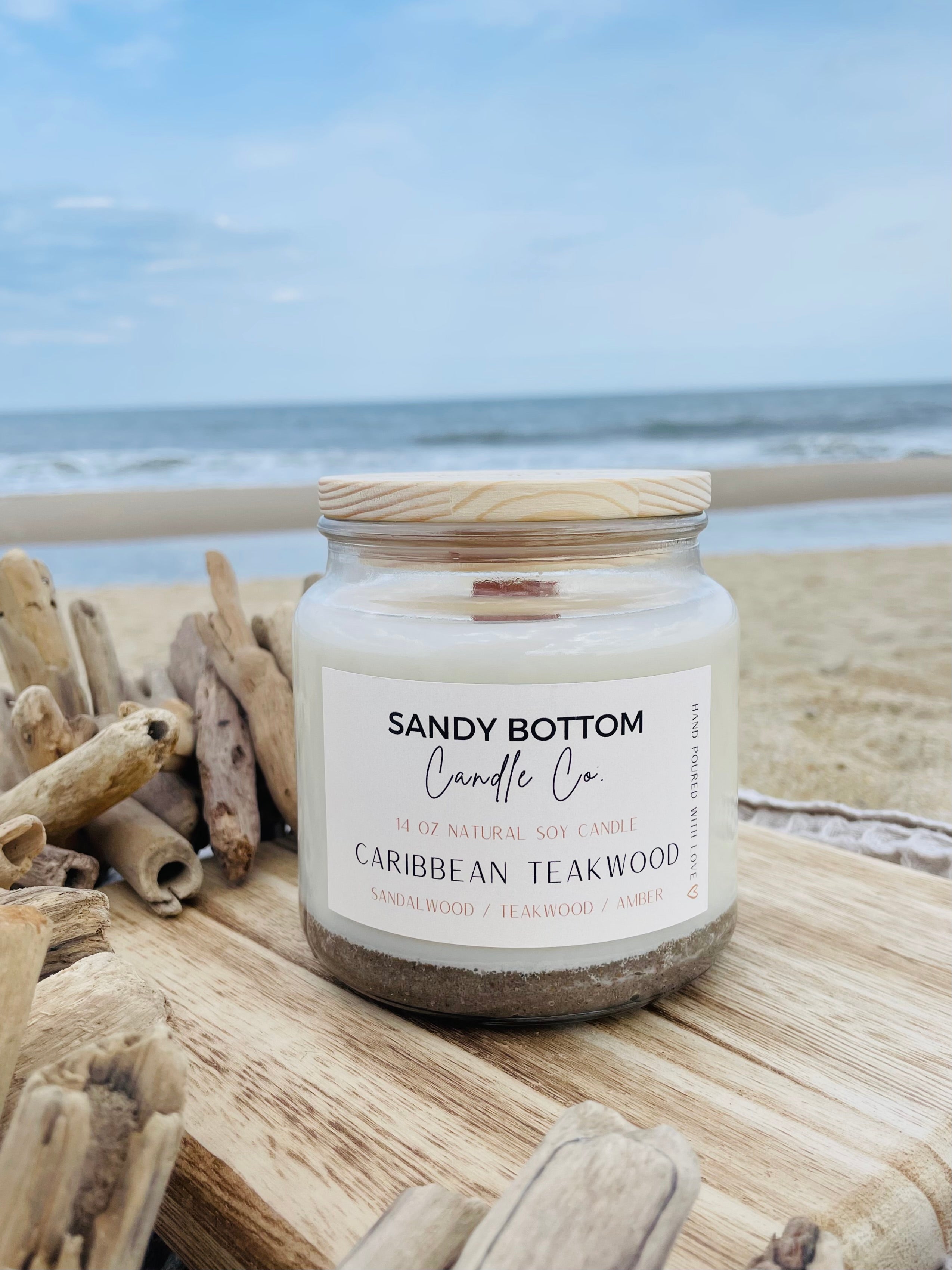 Caribbean Teakwood 14 oz Soy Candle – sandybottomcandle